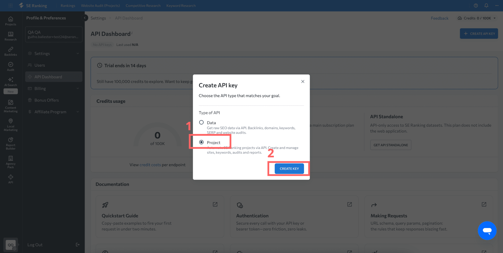 Getting API access - SE Ranking API Documentation