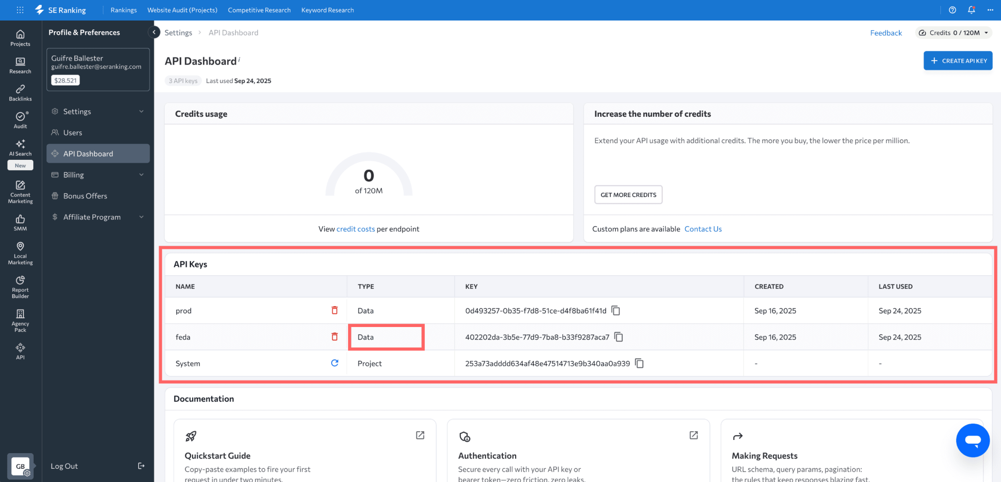 How to get API - SE Ranking API Documentation